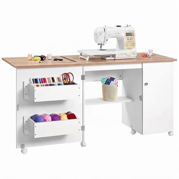 63" x 19" x 29.5" Folding Sewing Table with Storage, Large Sewing ...