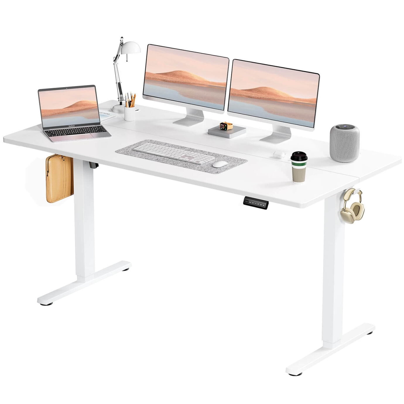 63'' x 24" Height Adjustable Electric Standing Desk with 2 Side Hooks ...