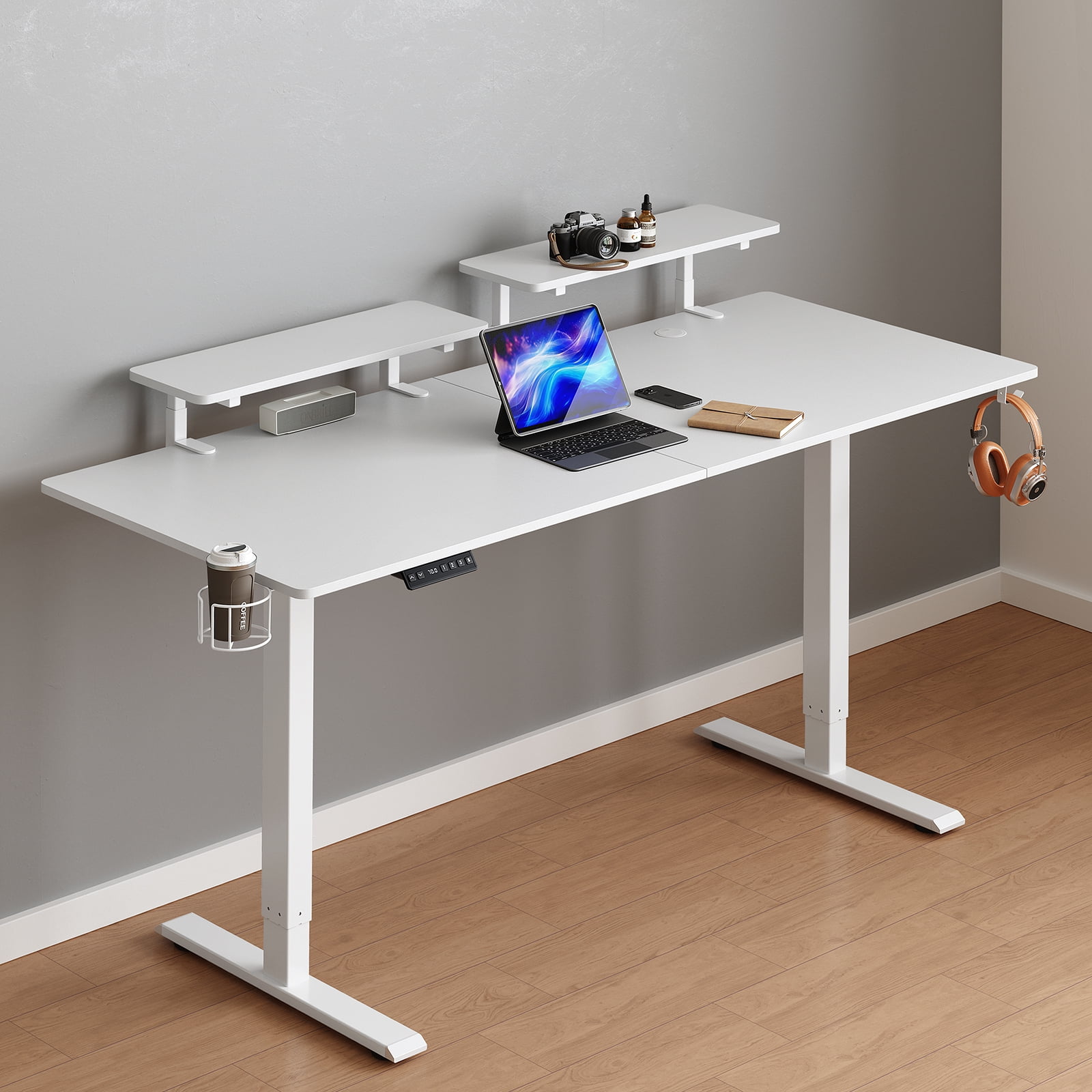 63 x 24 Inches Standing Desk with 2 Adjustable Monitor Shelves ...