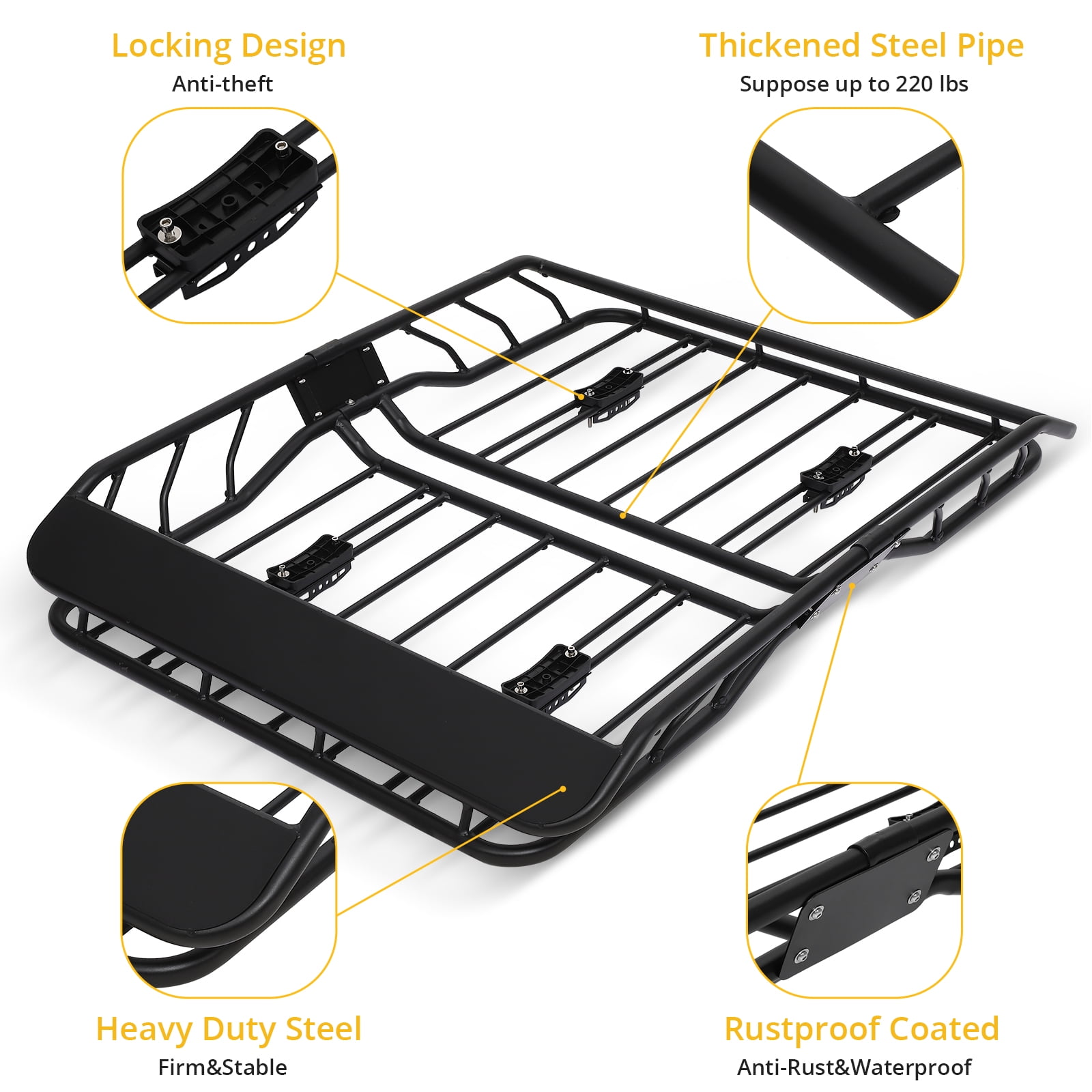 63" x 43" x 4.3" Roof Rack Rooftop Cargo Carrier Steel Basket, Heavy ...