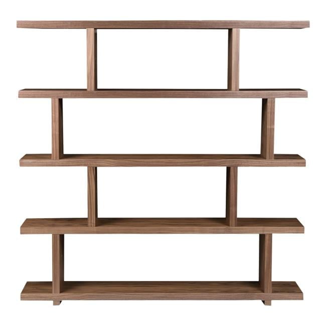 63 x 63 x 11 in. Walnut Wood Five Tier Asymmetrical Open Bookcase ...