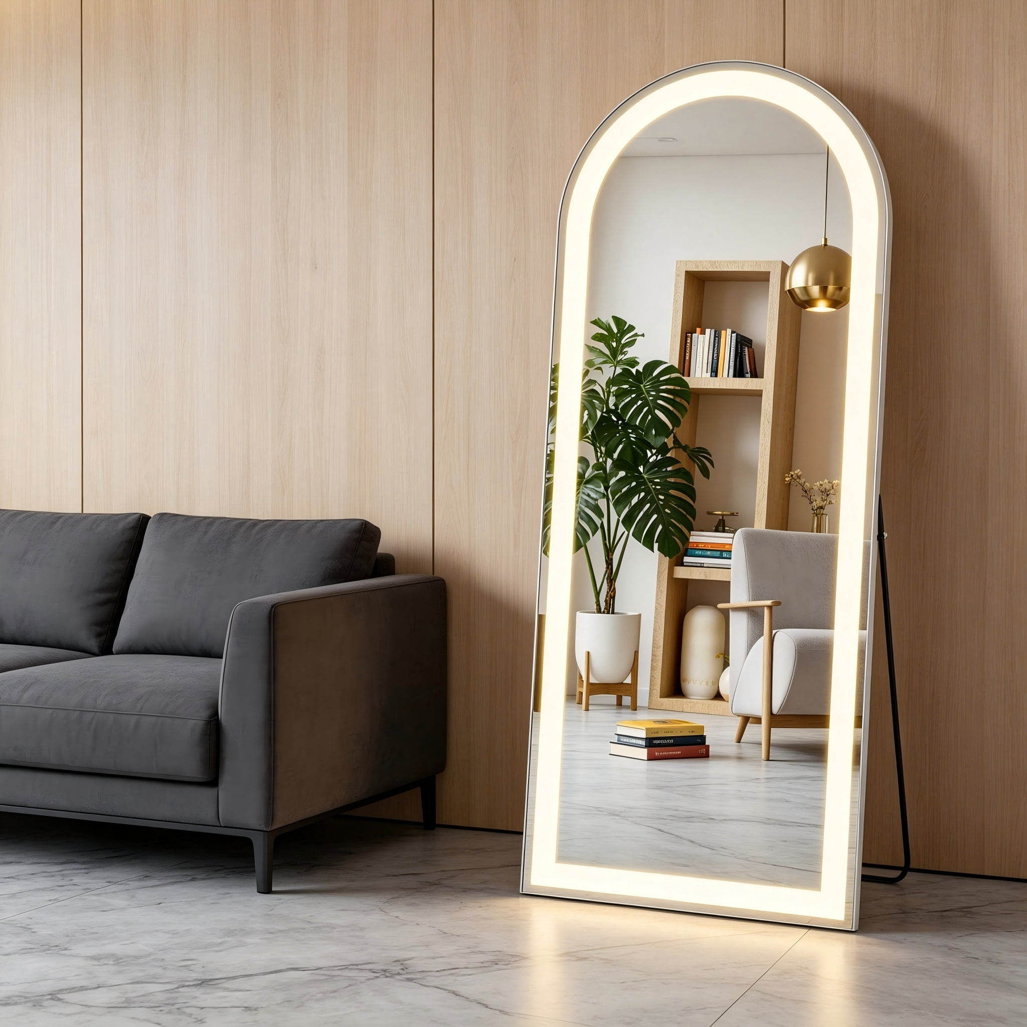 63"x20" Arched Full Length Mirror with LED Lights, Body Floor Mirror ...