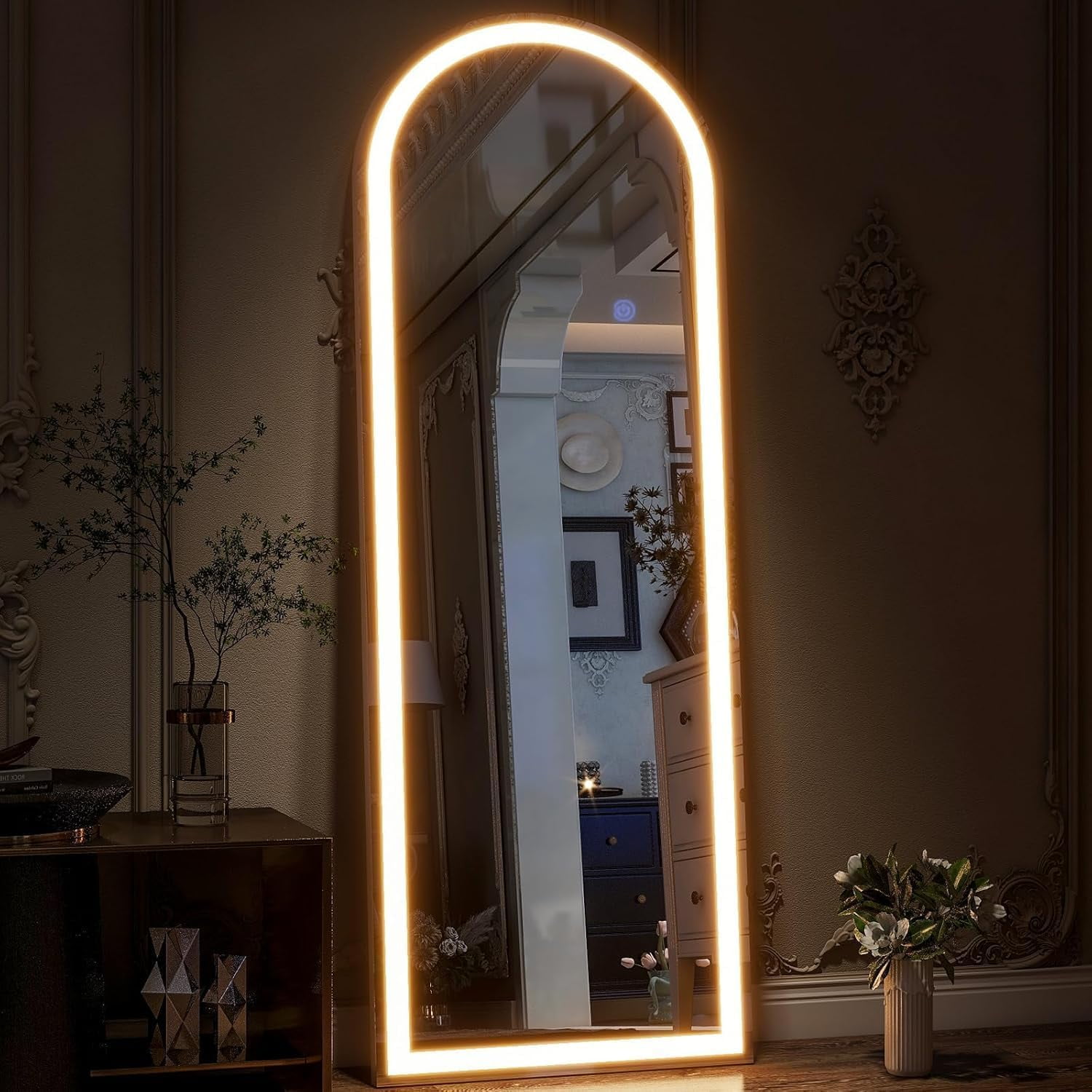 63"x20" Arched Full Length Mirror with Lights, Lighted Body Floor ...