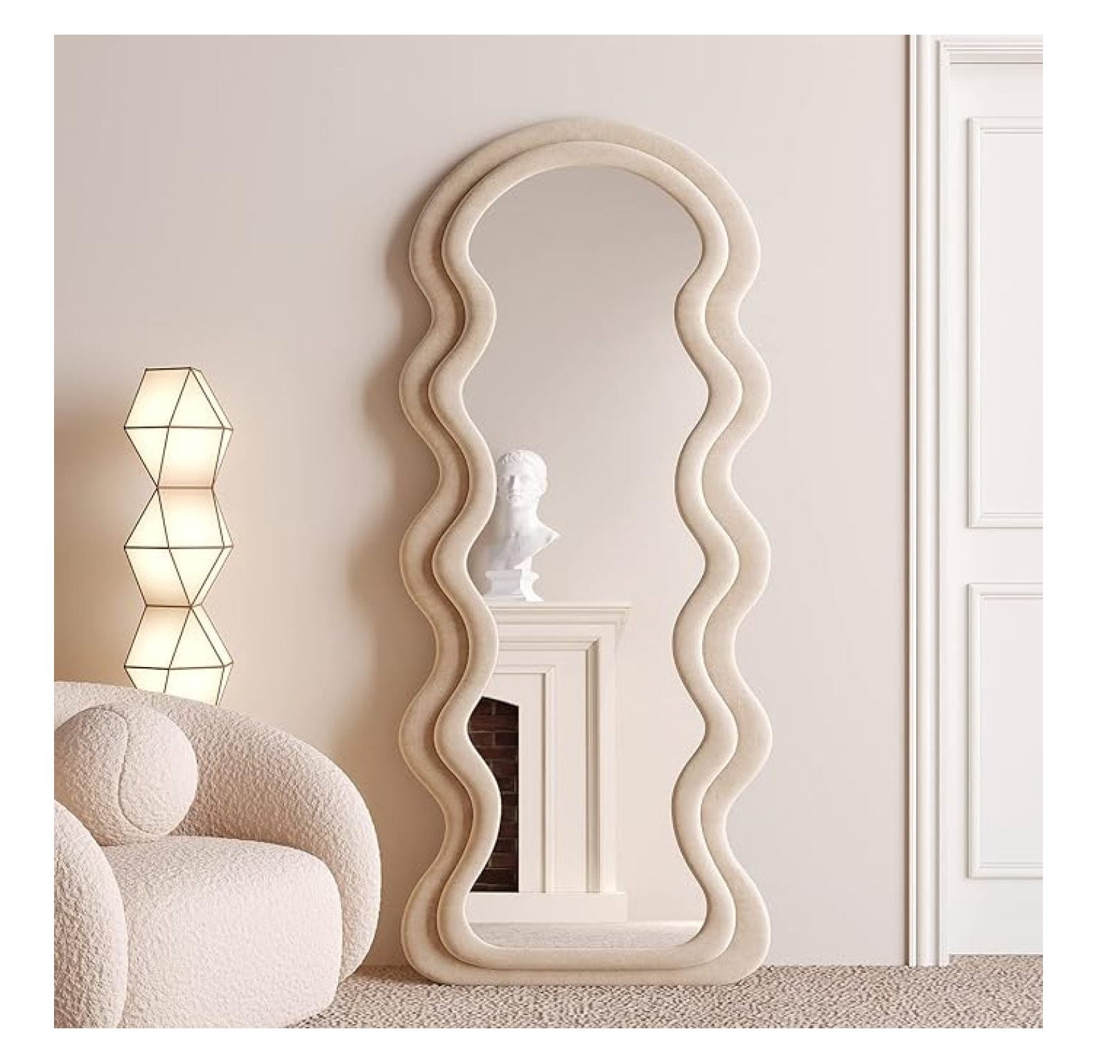 63"x24" Irregular Wavy Mirror, Wall Mount, Modern Bedroom Mirror, Milk ...