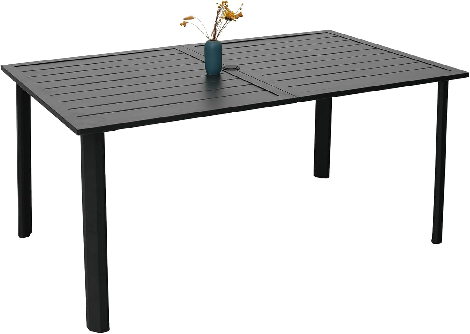 63"x38" Patio Rectangle Outdoor Dining Table with Metal Straight Leg ...