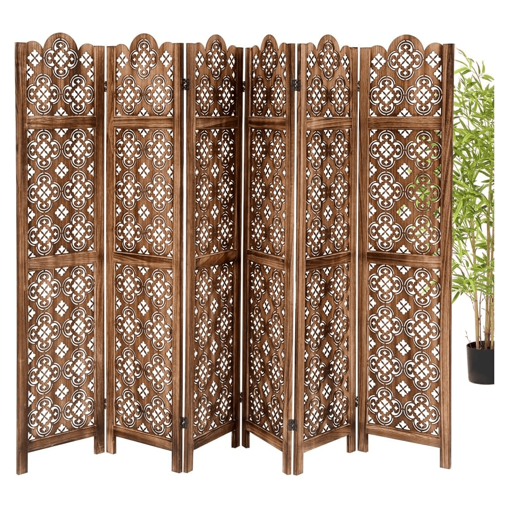 63"x67" Carved Wood Foldable Partition,4 Panel Room Divider Screen for ...