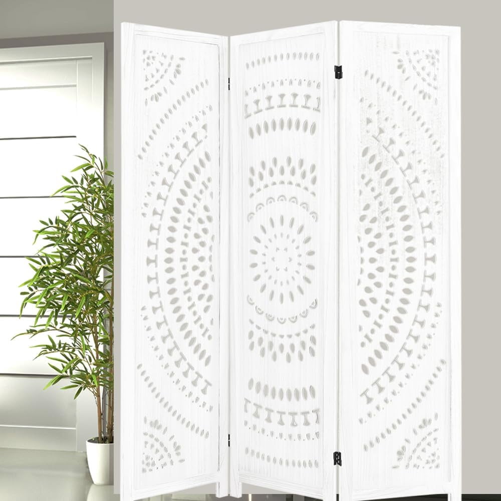 63"x67" Carved Wood Foldable Partition,4 Panel Room Divider Screen for ...