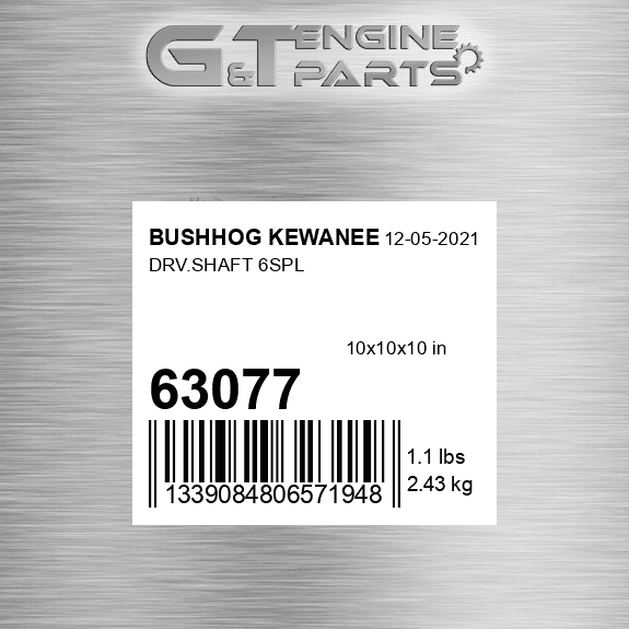 63077 DRV.SHAFT 6SPL fits Bushhog Kewanee (New OEM) - Walmart.com