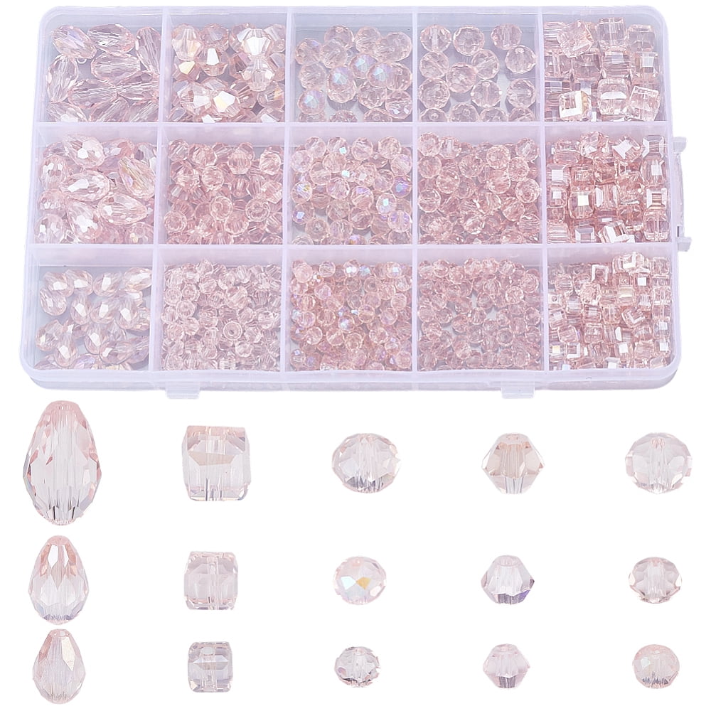 630Pcs 15 Styles Electroplate Glass Beads AB Color Plated Faceted ...