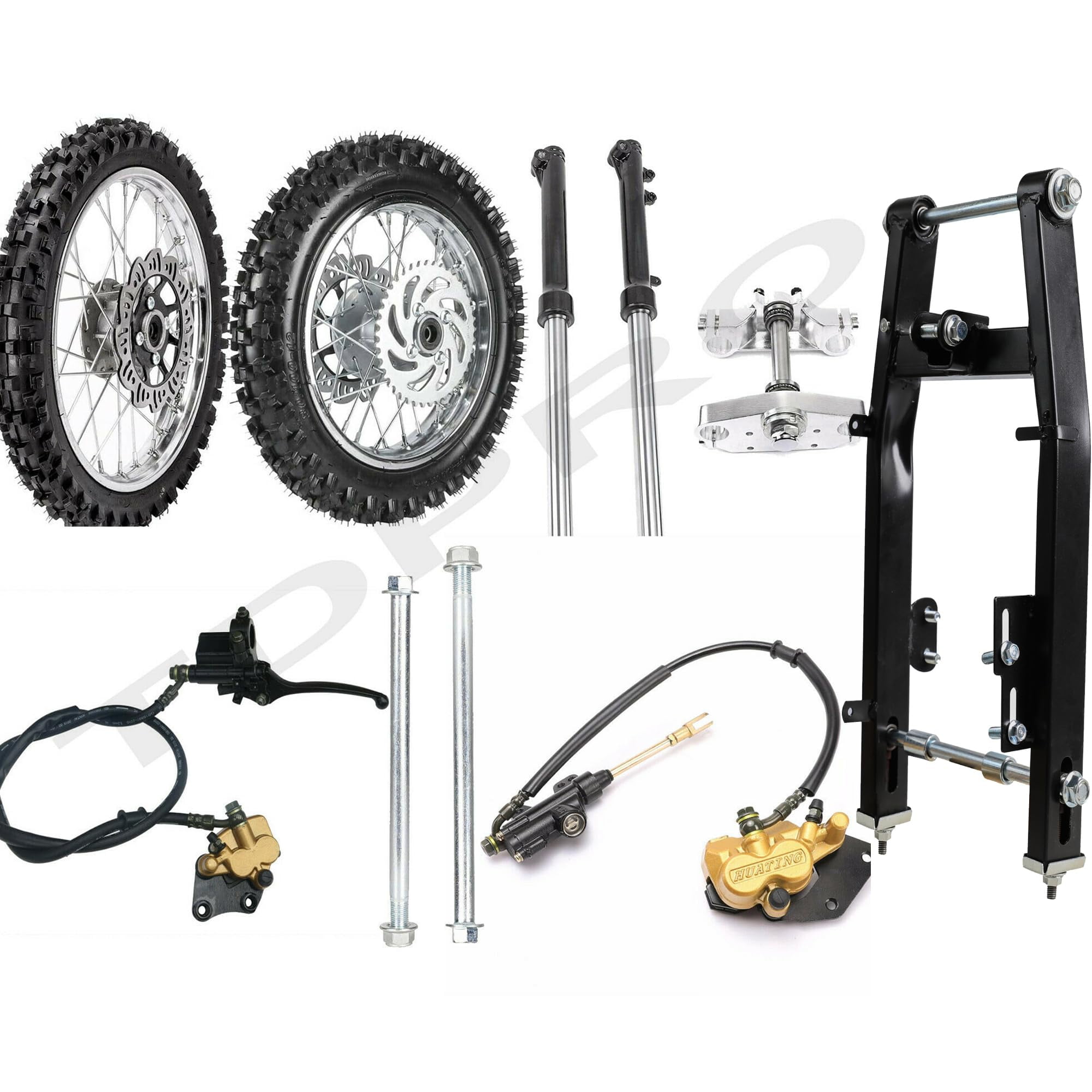 630mm Front Forks End Triple Clamps + Rear Swing Arm + 14" 12" Wheel 80 ...