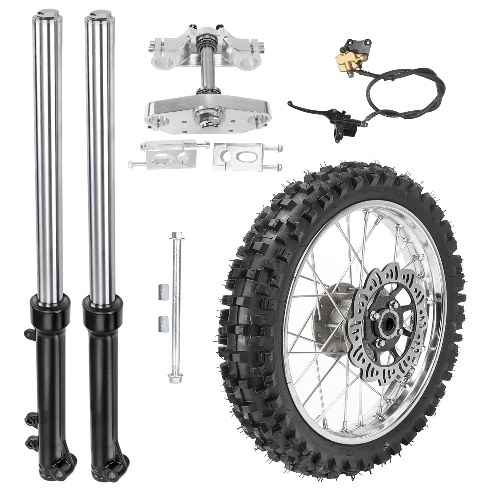 630mm Front Forks Triple Clamp + 14" Front Wheel Kit 60/100-14 2.50-14 Tire 1.4x14 inch Rim Disc ...