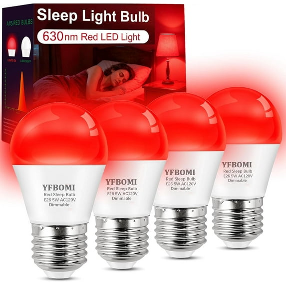 630nm Red Light Bulbs for Sleep Dimmable, 100% Blue Light Blocking A15 ...