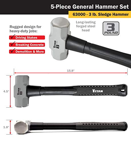 63125 5-Piece Hammer Set - 16oz & 32oz Ball Pein Hammer, 32oz Rubber ...