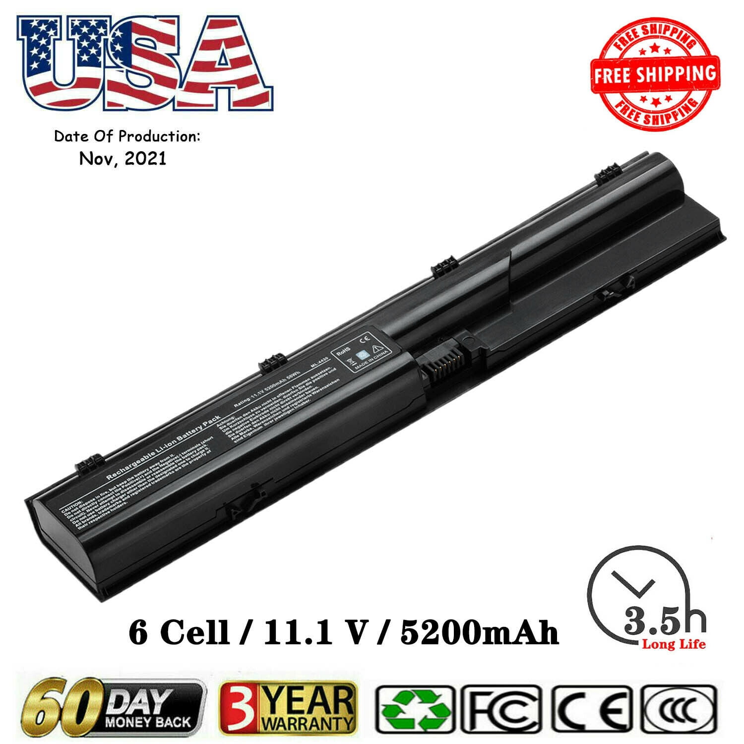 633805-001 Laptop Battery for HP ProBook 4540S 4530S 4440S 4430S 4540S ...