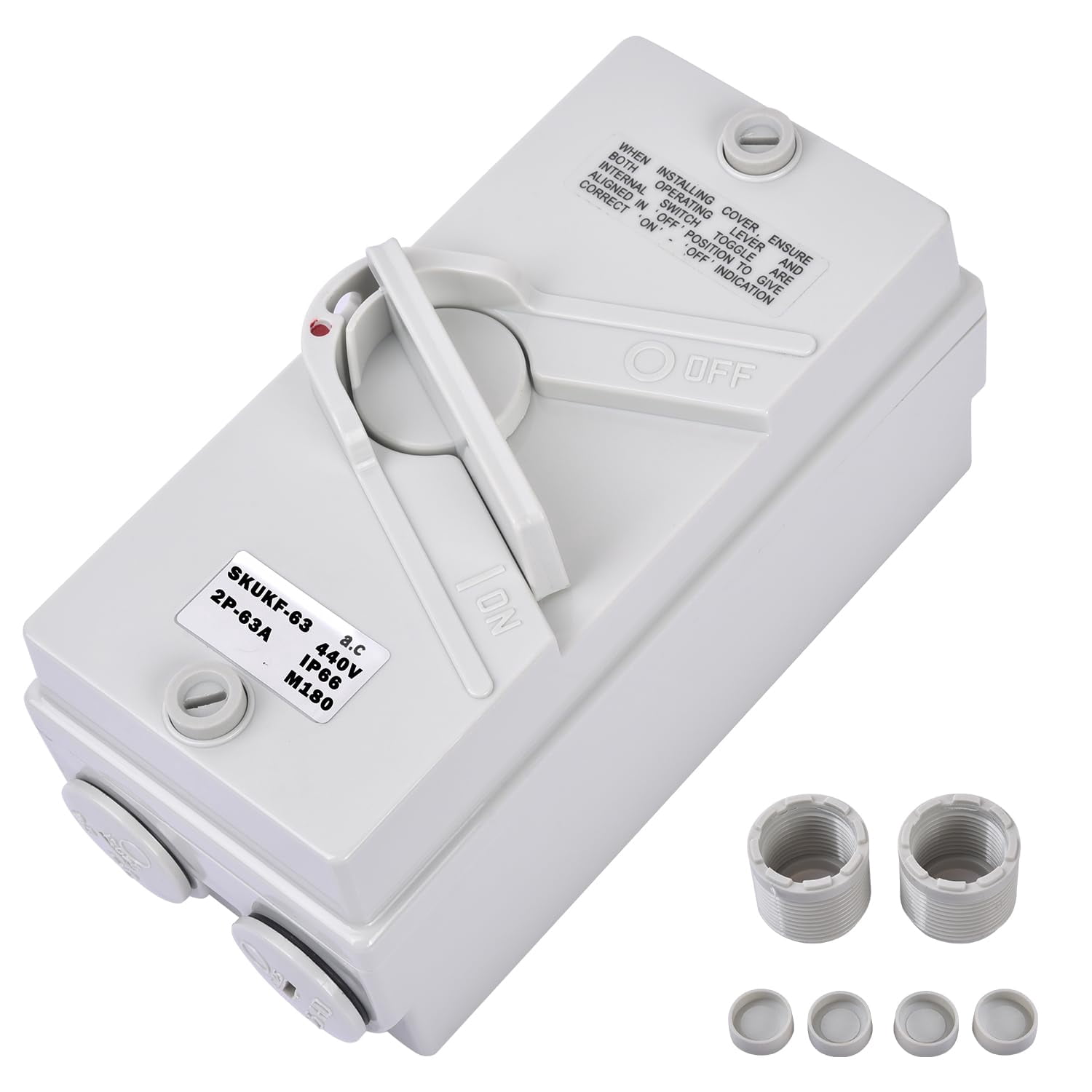 63A 2-Pole Enclosed Safety Disconnect Switch, 440V Motor Switch with ON ...