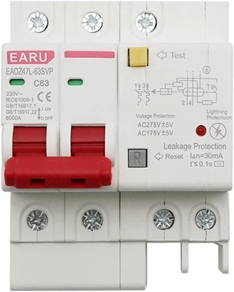63A 2P SPD Residual Current Circuit Breaker with Overload Overvoltage ...