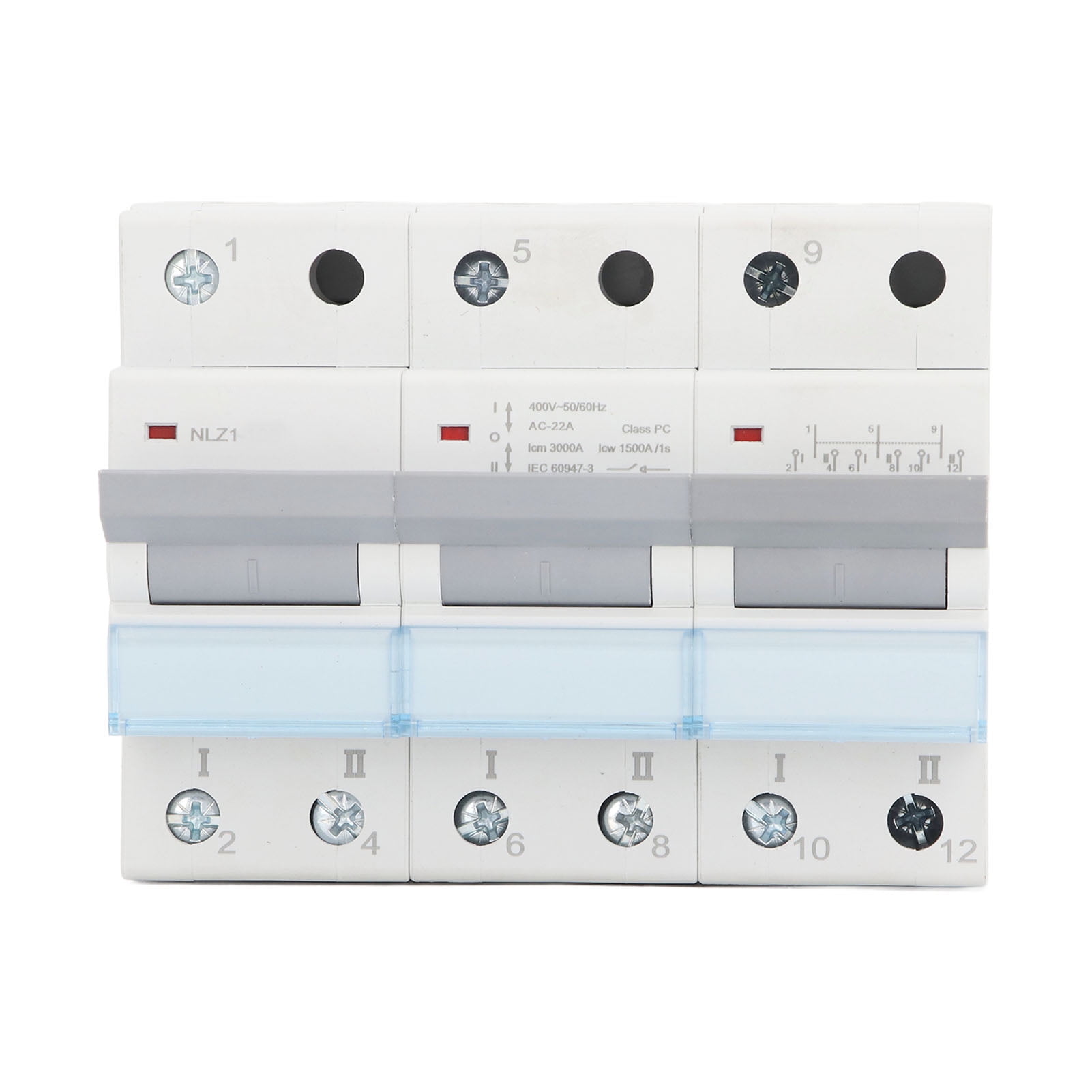 63A 3P Manual Transfer Switch, 400VAC Dual Power, 35mm DIN Rail Mount, Single Side Interlock ...