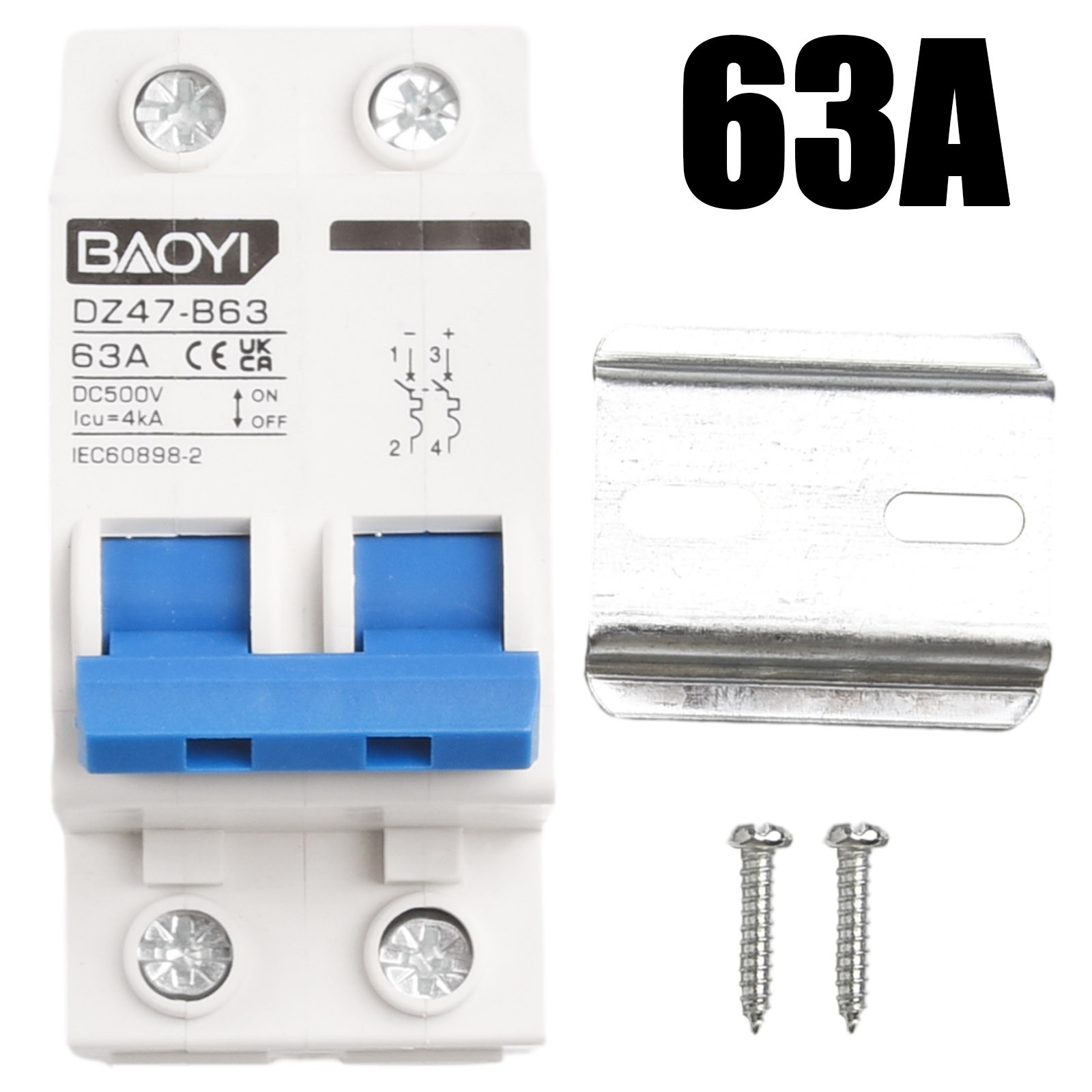 63A-Dc Miniature Circuit Breaker 2 Pole 500V 32 Amp Isolator Dc Disnnect Switch - Walmart.com