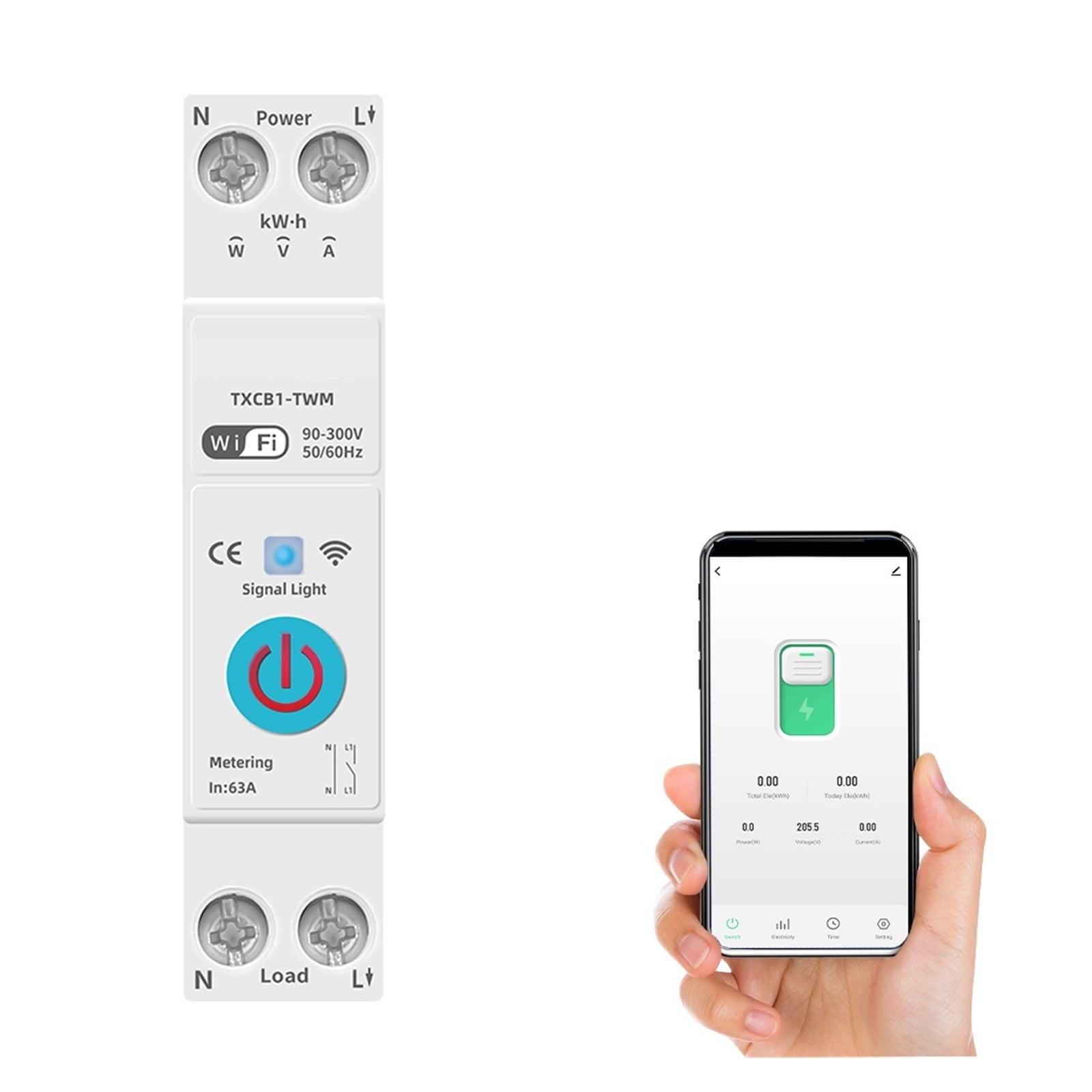 63A TUYA Smart Switch 1P Circuit Breaker Energy Meter KWh Power ...