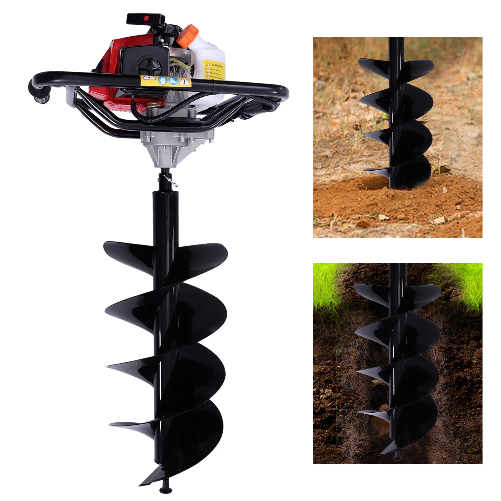 63CC 2 Stroke 3HP Gas Powered Post Hole Digger Digging 12 inch Earth ...