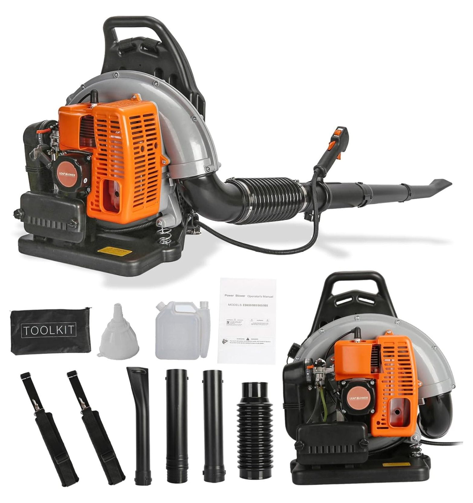 63CC 3HP 2 Stroke Backpack Gas Powered Leaf Blower, High Strength Snow ...