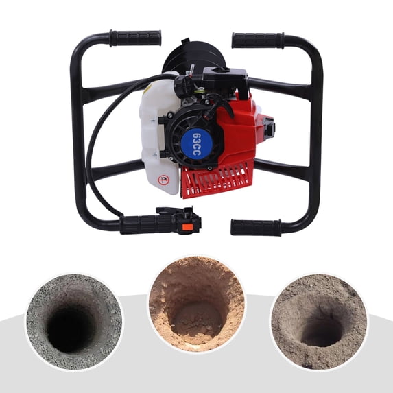 63CC 3HP Post Hole Digger Gas Power Earth Auger 2-Man Fence Piling ...