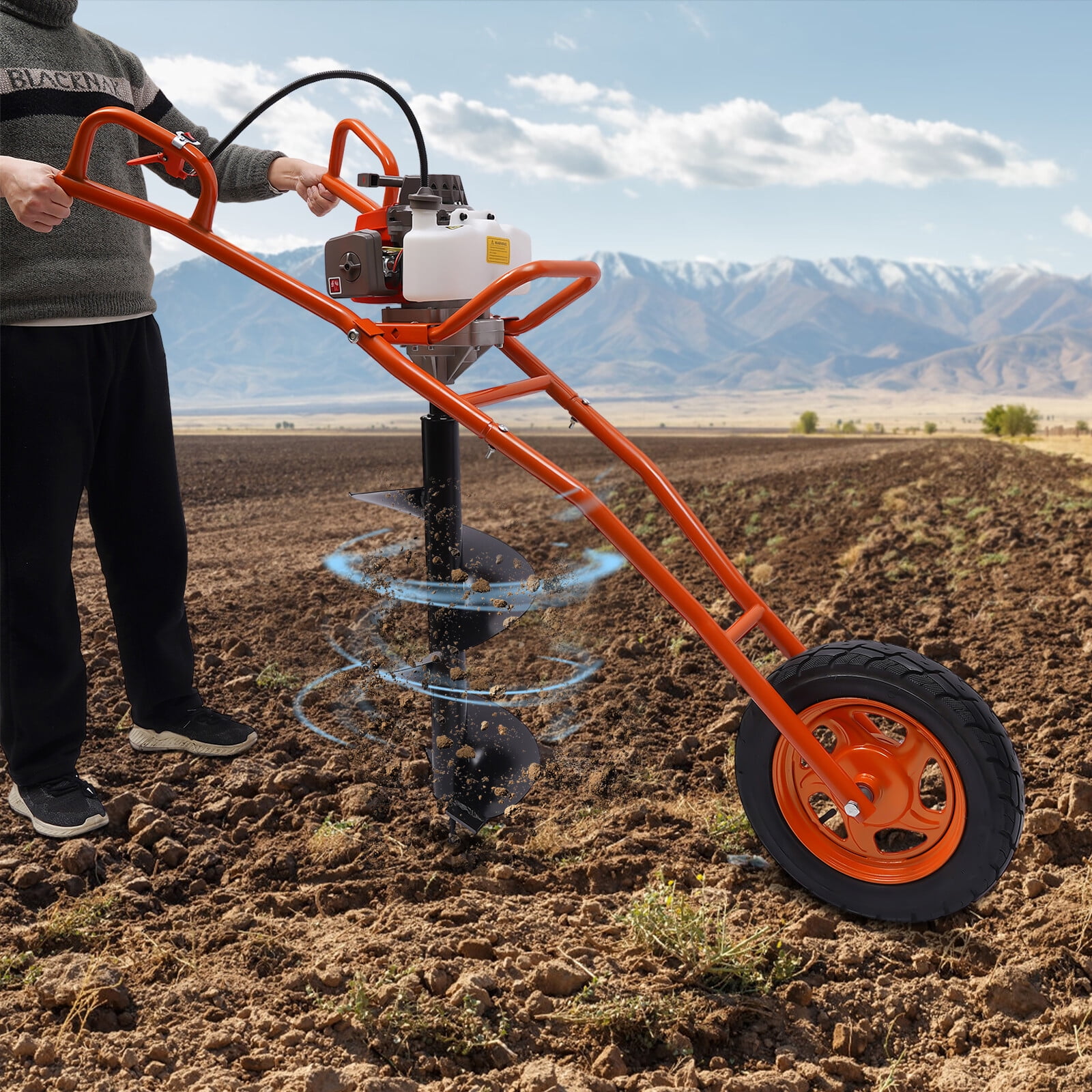 63CC 3HP Post Hole Digger Gas Powered Earth Auger Borer Wheelbarrow ...