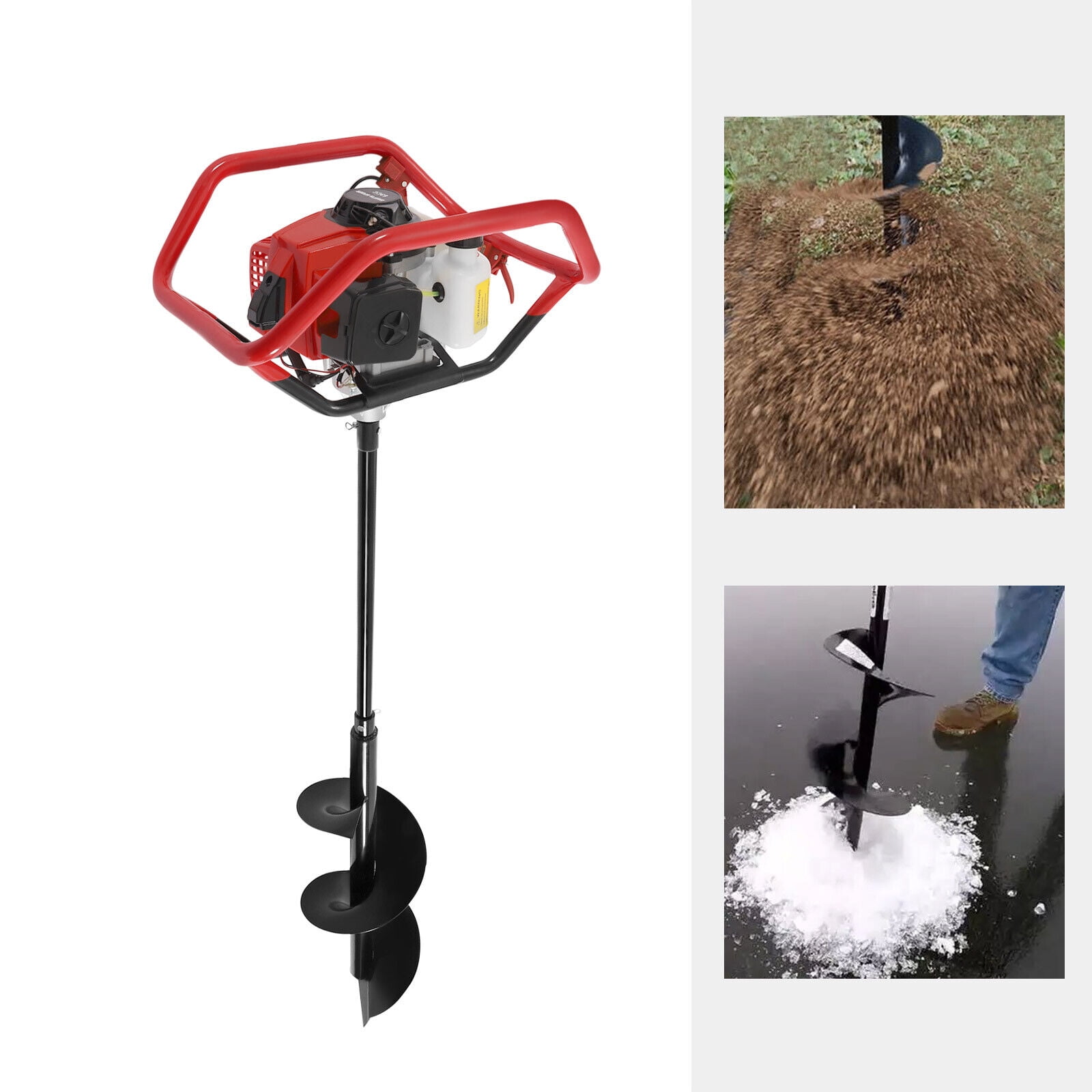 63CC Post Hole Digger 2.2KW Gas Powered Earth Auger Borer Ground Drill ...