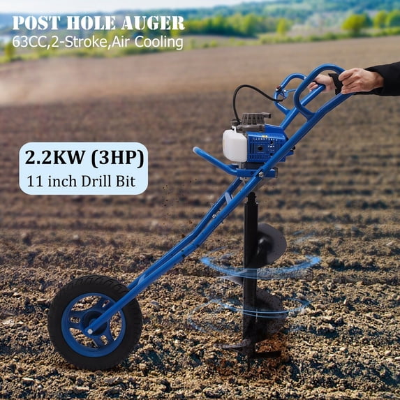 63CC Post Hole Digger Gas Powered Earth Auger Borer Ground Drill Fence ...
