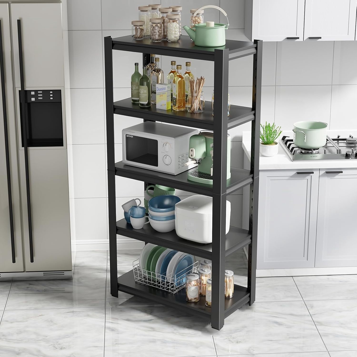 63H Metal Kitchen Storage Shelves, 1600 LBS Heavy Duty Garage Shelving ...