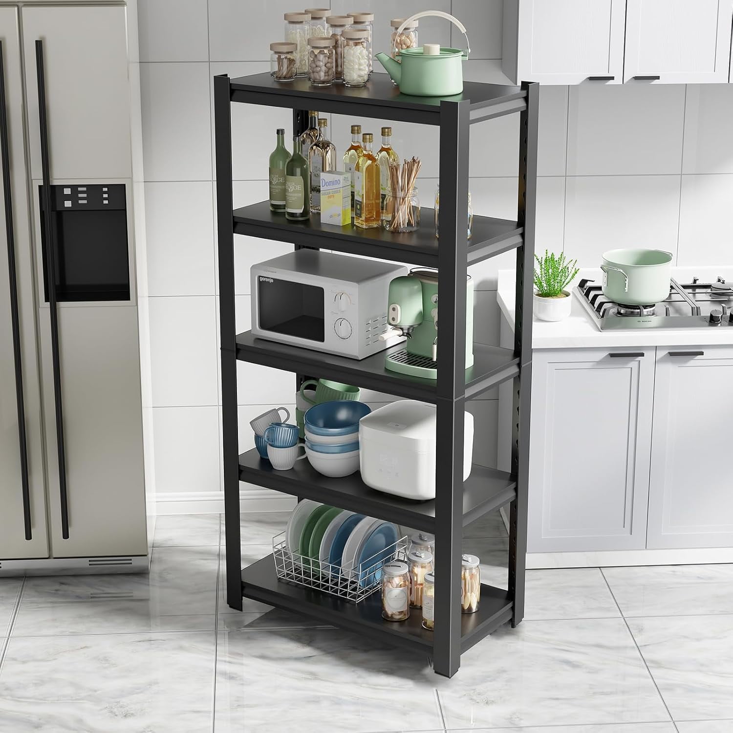 63H Metal Kitchen Storage Shelves, 1600 LBS Heavy Duty Garage Shelving ...