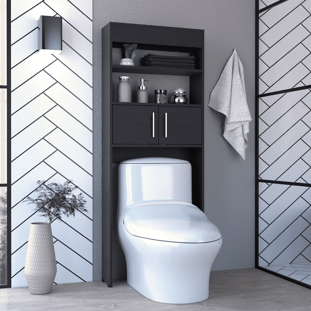 63H" Over The Toilet Cabinet, Two Shelves, Double Door, Black - Walmart.com