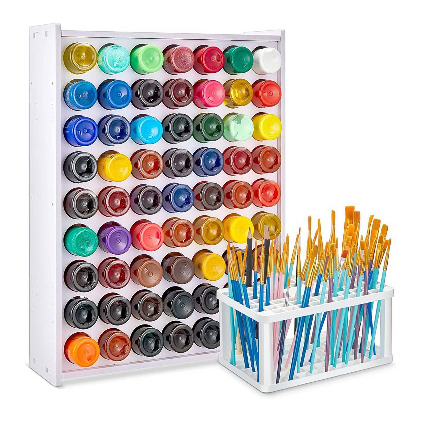 63Holes Craft Paint Storage Organizer with Paintbrush Stand Wall ...