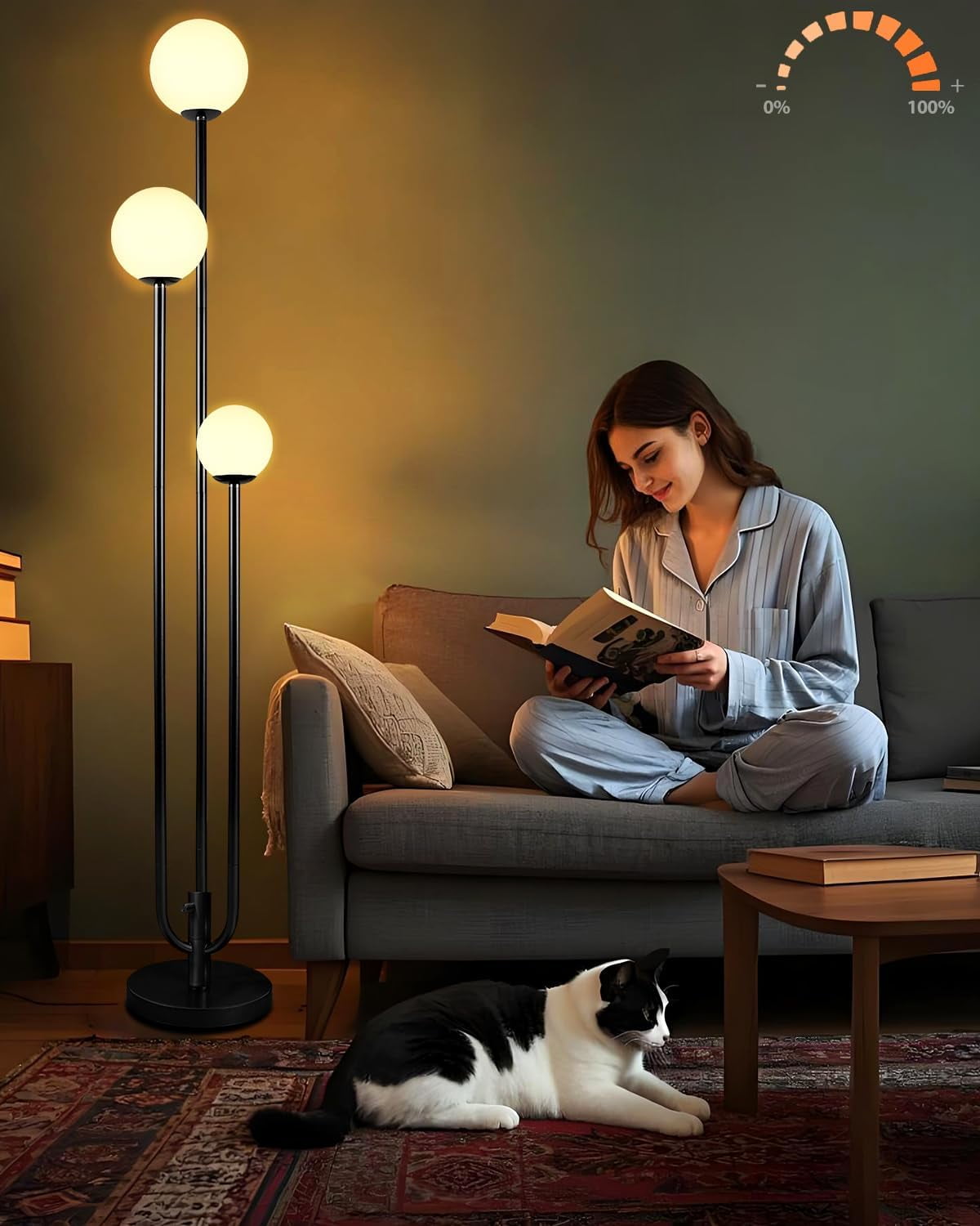 63IN 3-Light Dimmable Floor Lamp, Unique Tall Standing Lamps with 3 ...