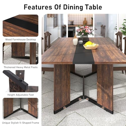 63In Large Rectangular Dining Table for 2 3 4 5 People w/Wood Watrproof ...