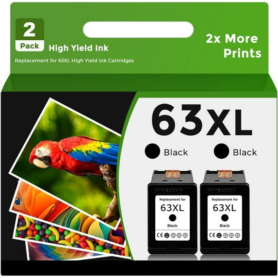 63XL Black Ink Cartridge Replacement for 63 XL 2 Pack for 63 63XL for ...
