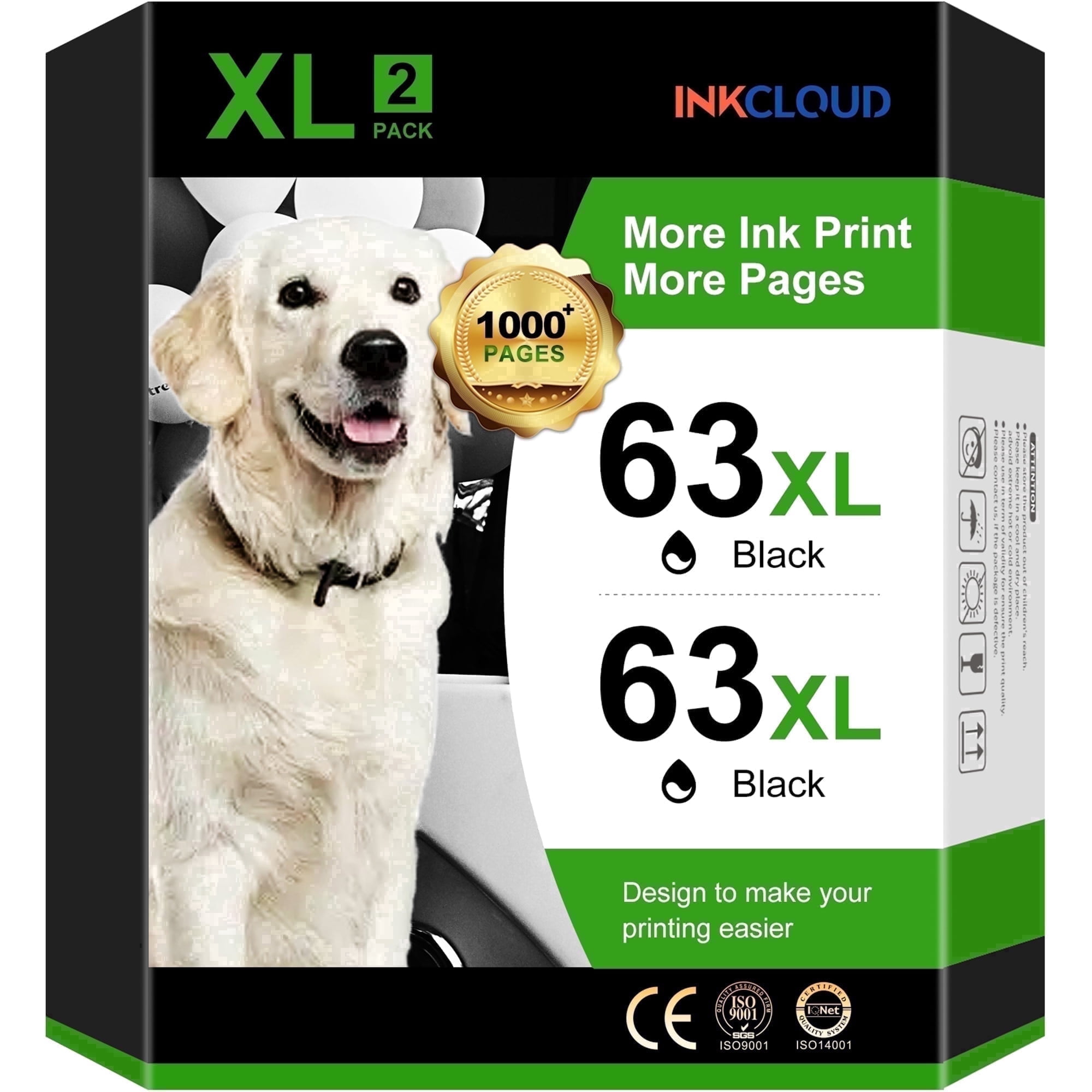 INCKLOUD 63XL Black Ink Cartridge 2-Pack for HP Envy 4520, 4512+ more ...