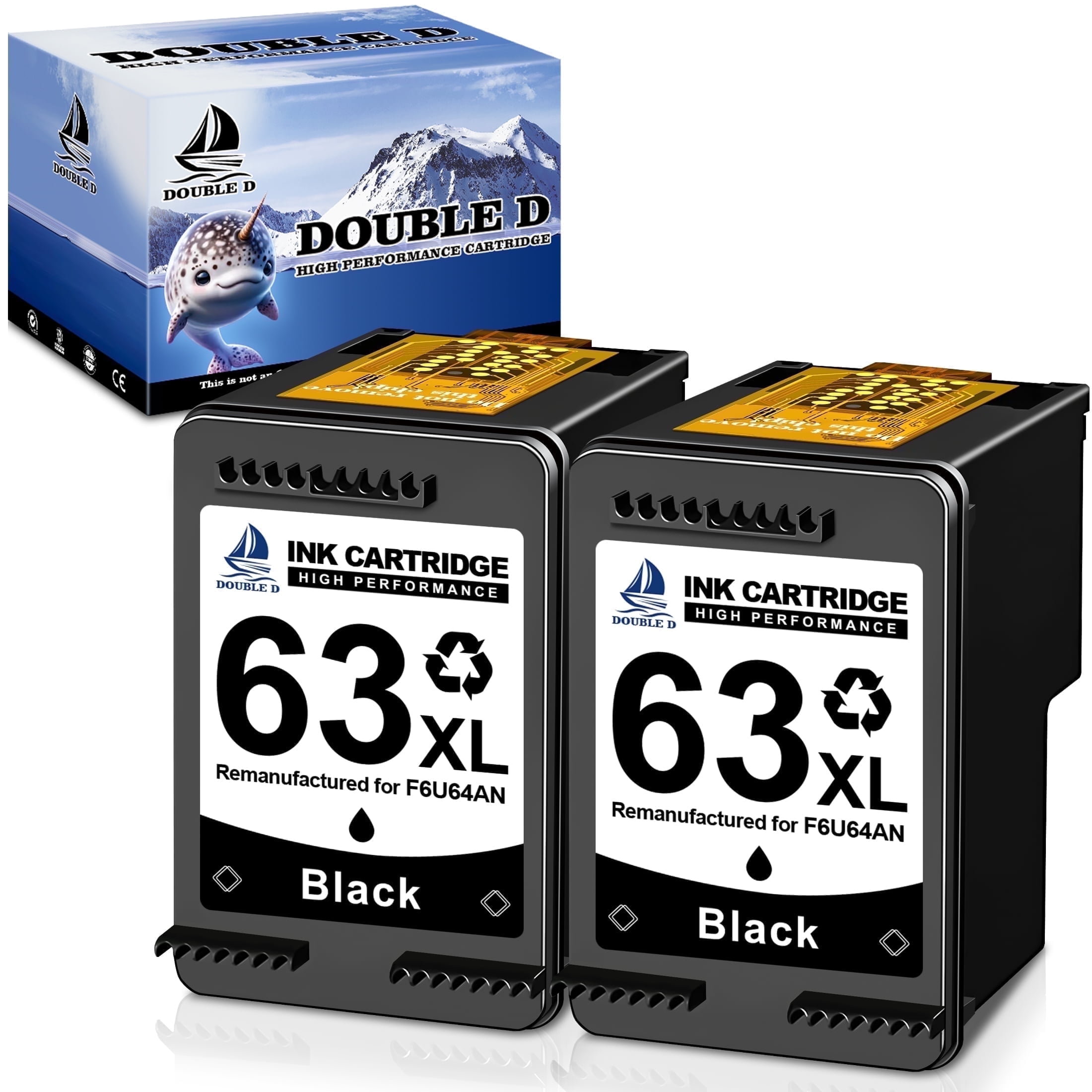 63XL Black Ink 2-Pack Compatible for HP 63 Ink Cartridges for DeskJet ...