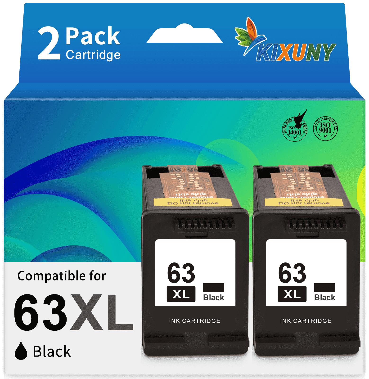 63XL Black Ink Cartridges Compatible for HP 63 Black Ink Cartridges (2 ...