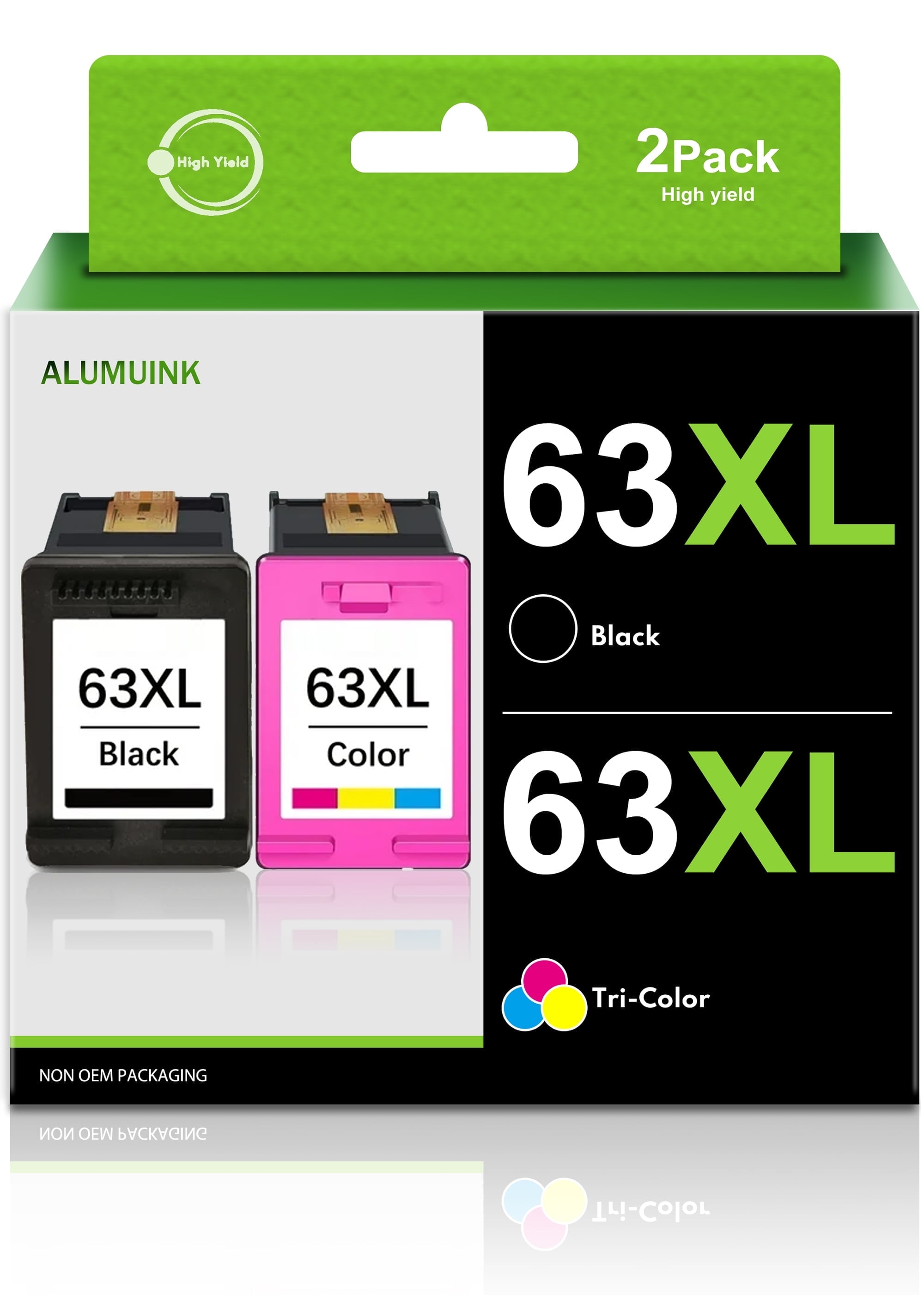 63XL Ink Cartridge 2 Pack-1Black/1Tricolor Compatible for HP 63XL Ink ...
