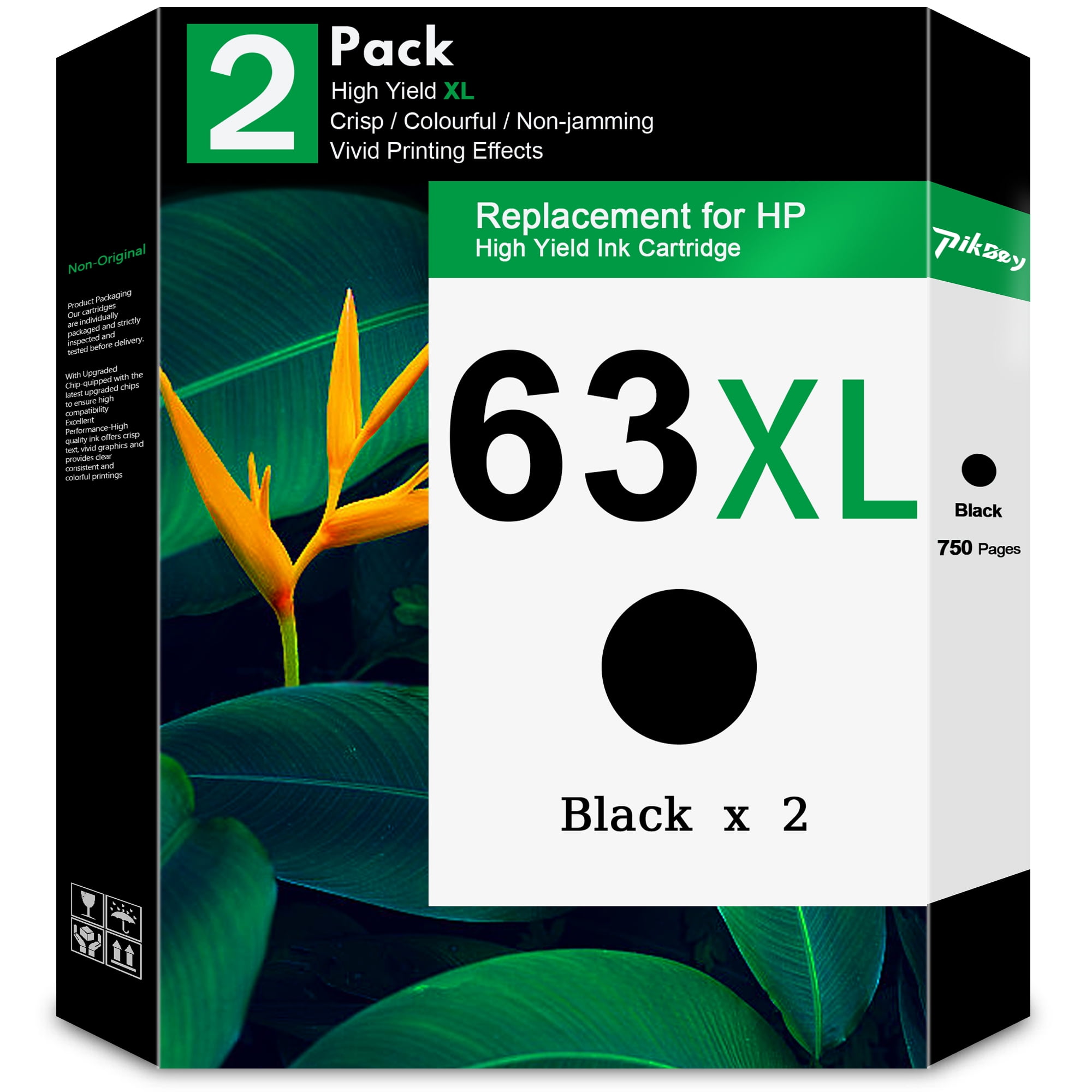 63XL Ink Cartridge 2-Pack Black Compatible for HP 63 Ink Cartridges for ...