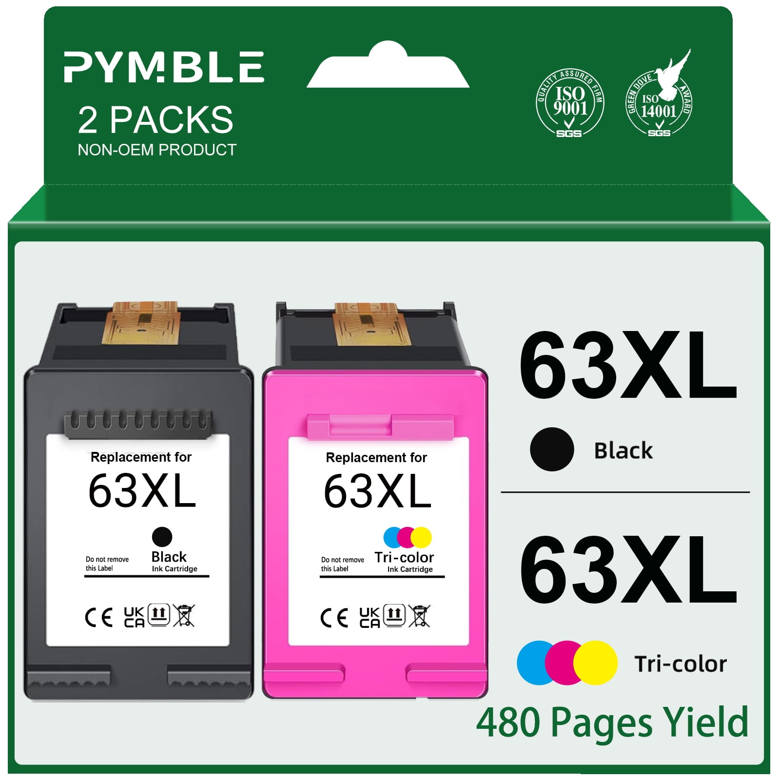 HP 63XL Ink Cartridge 2 Pack, Black & Tri-Color for HP Deskjet ...