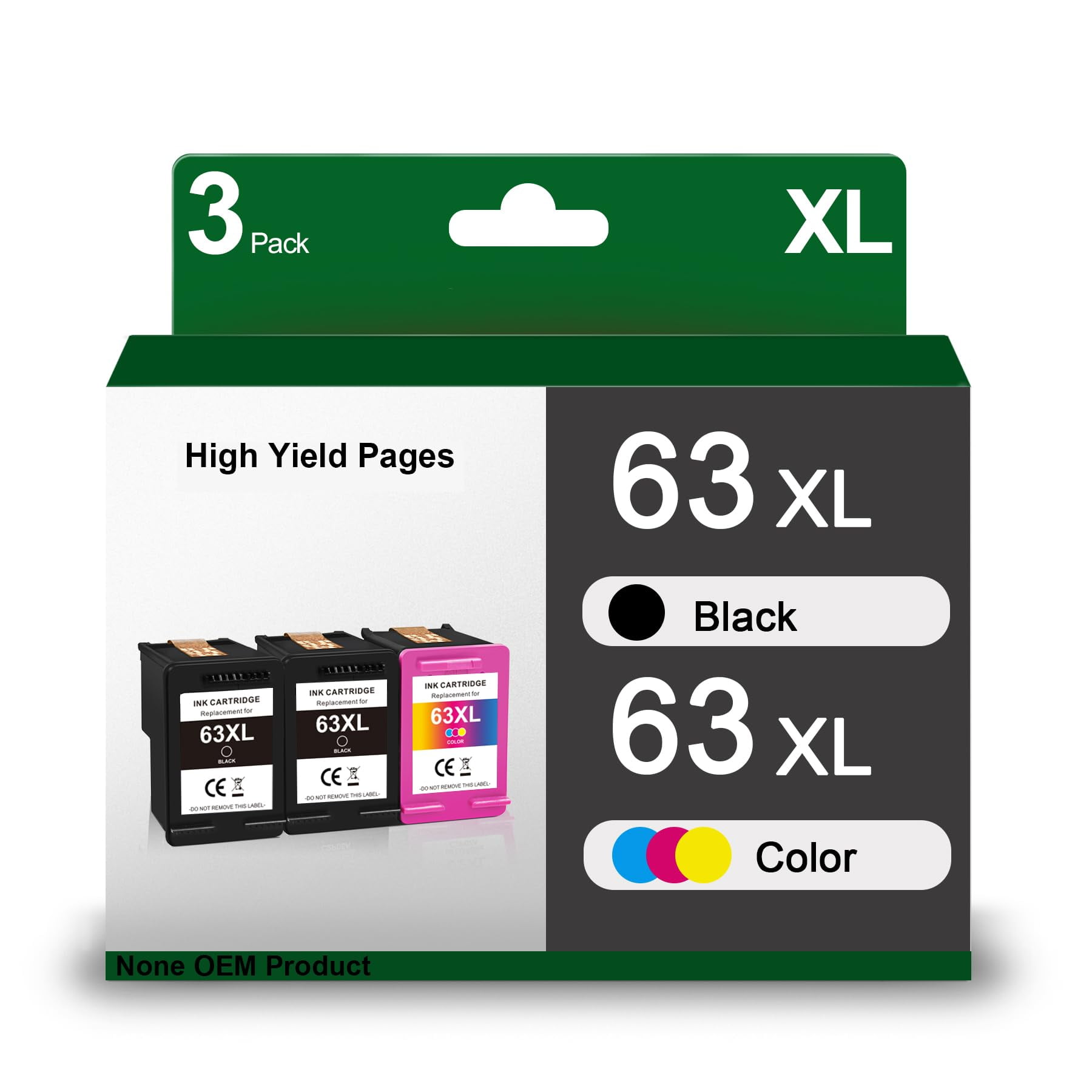 63XL Ink Cartridges Combo Pack(3 Pack) Replacement for HP Ink 63 XL ...
