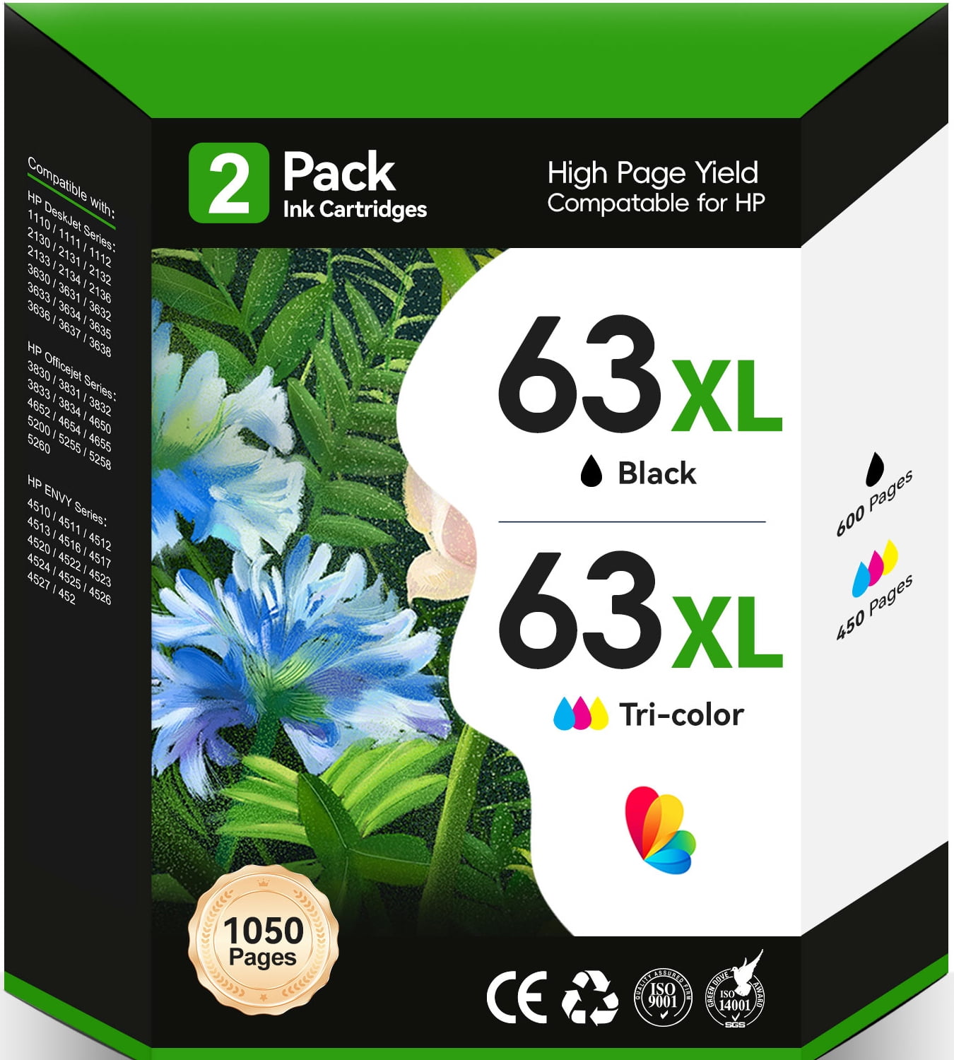 JETTRON Ink Cartridges for HP 63XL Black and Tri-Color Compatible with ...