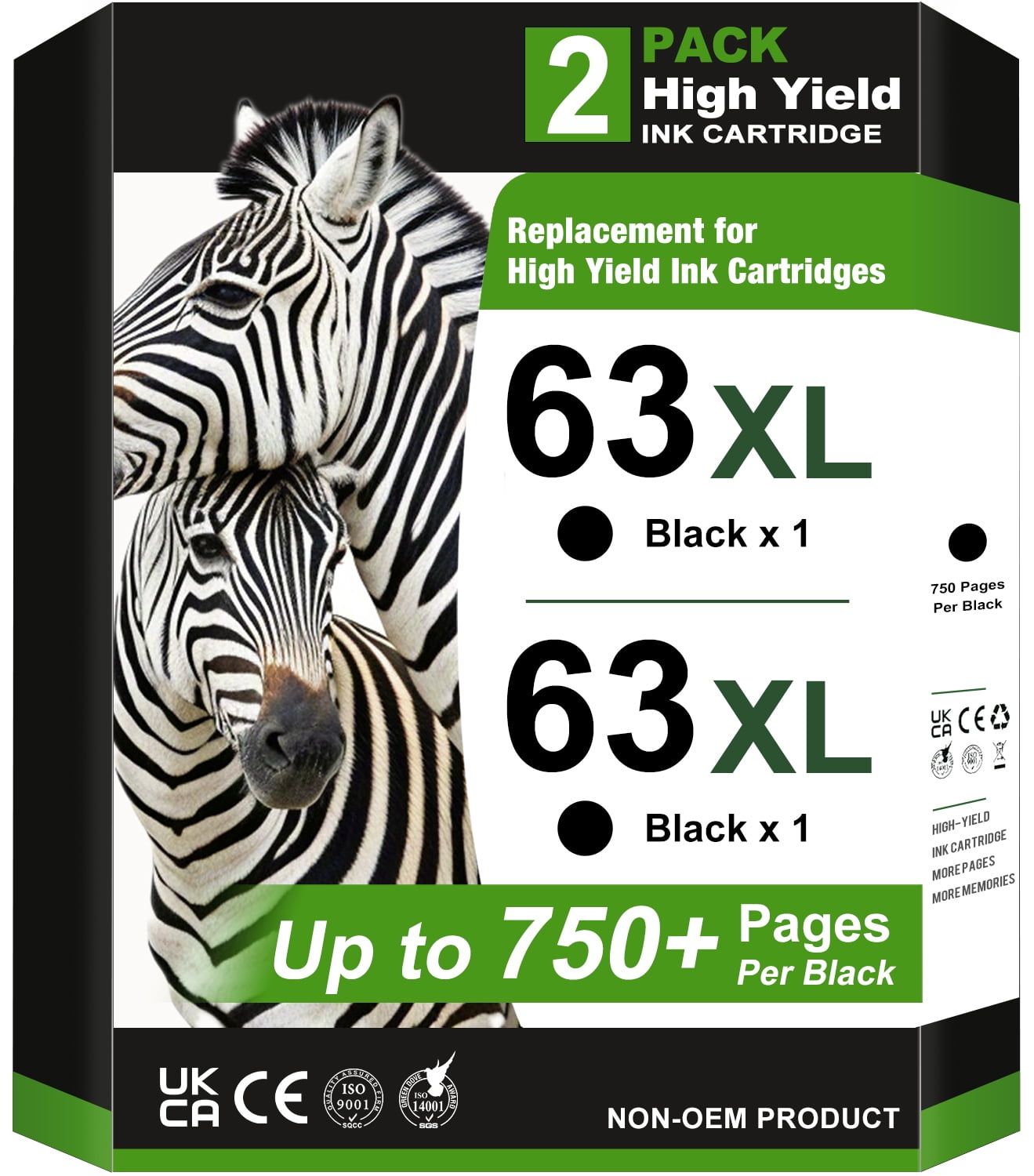 WISDOC 63XL Ink Cartridges Compatible for HP 63 Black 750 Pages 2 Pack ...