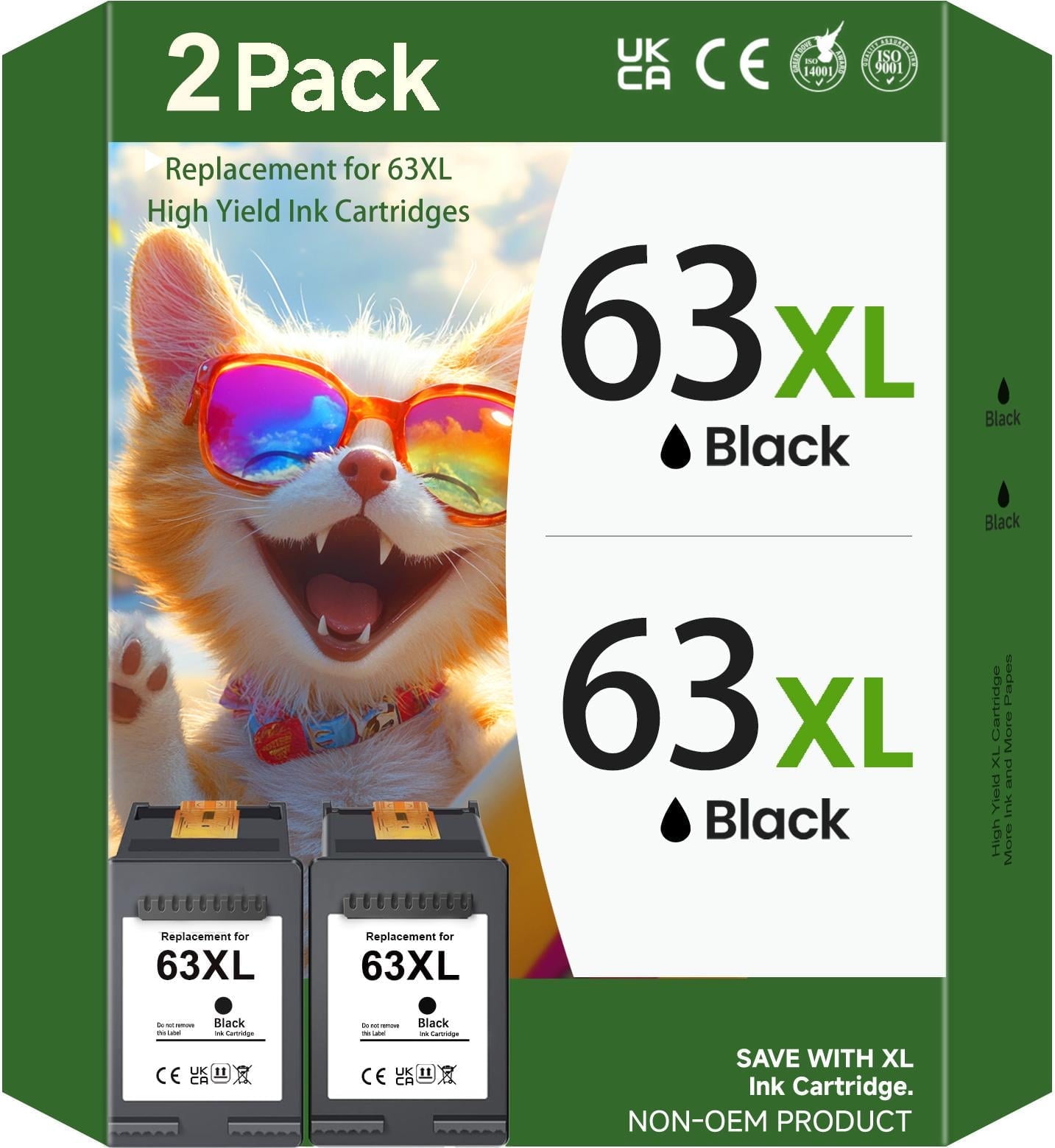 HP 63XL Black Ink Cartridges for Officejet, Envy, Deskjet Printers (2 ...