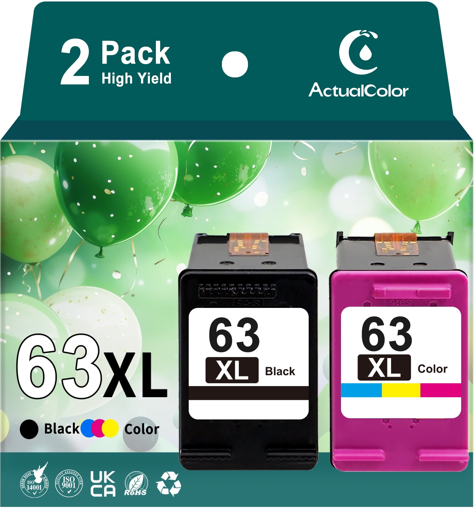 ACTUALCOLOR C 63XL Ink Cartridges Compatible for HP 63 Black and Tri ...