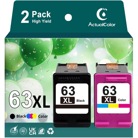 ACTUALCOLOR C 63XL Ink Cartridges Compatible for HP 63 Black and Tri ...