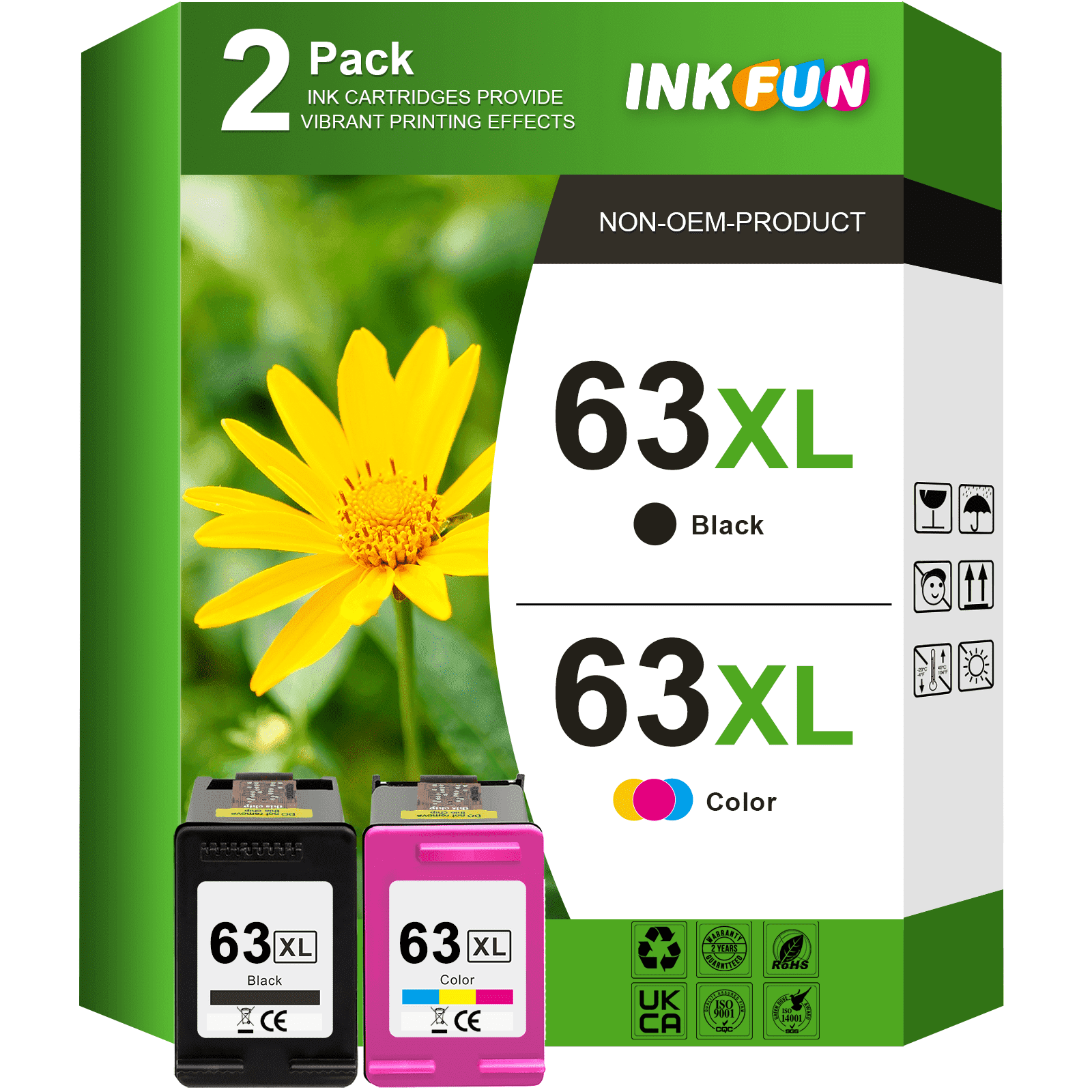INKFUN 63XL Ink Cartridge, Black and Tri-Color, Compatible with HP ...