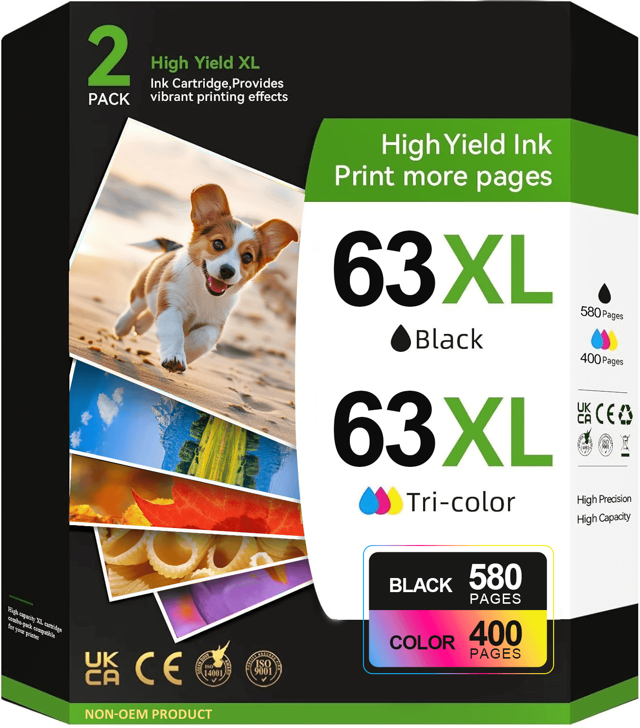 63XL 2 Pack Black/Tri-Color Ink Cartridge Replacement for HP Officejet ...